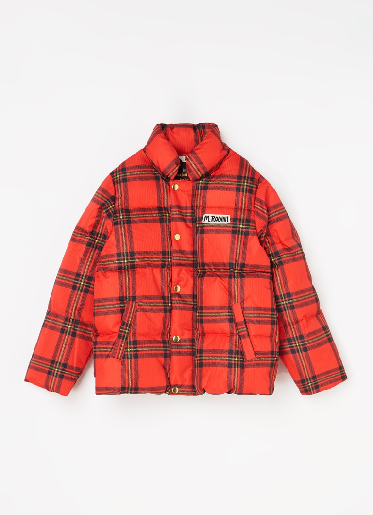 Mini Rodini Check gewatteerde puffer jas met waterafstotende coating ...