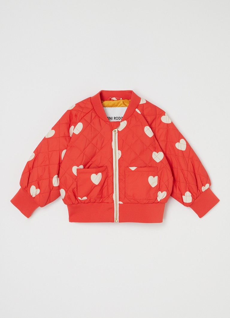Mini Rodini Hearts quilted bomberjack met opgestikte zakken • Rood • de ...