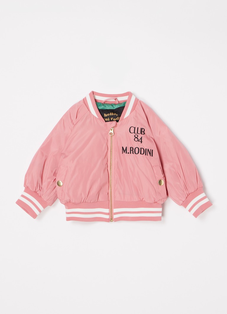 Mini Rodini Pigeons baseball jack met logo- en backprint • Roze • de ...