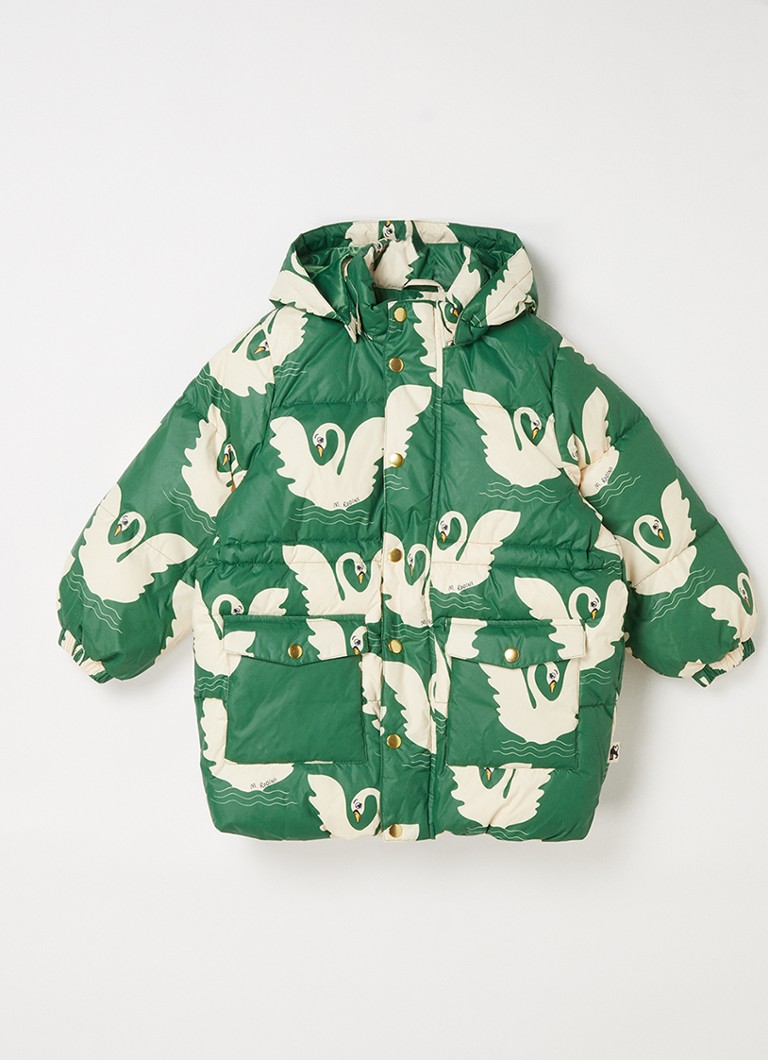 Mini Rodini Swan puffer jack met trekkoord en afneembare capuchon ...