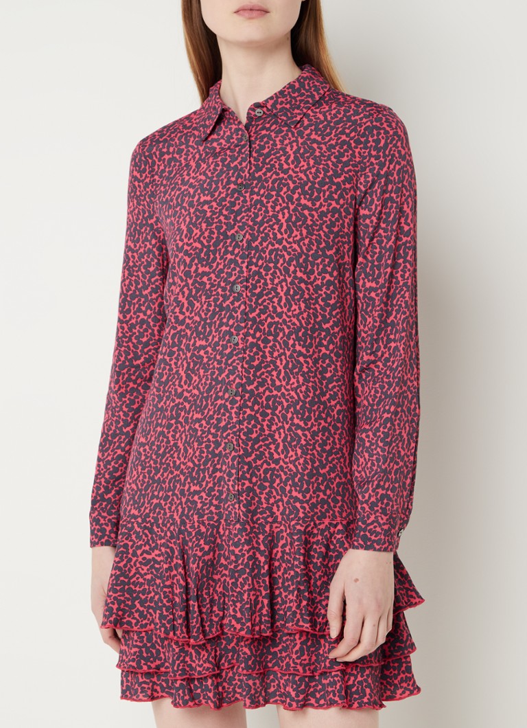 Mint Velvet Laura mini blousejurk met volant en dierenprint ...