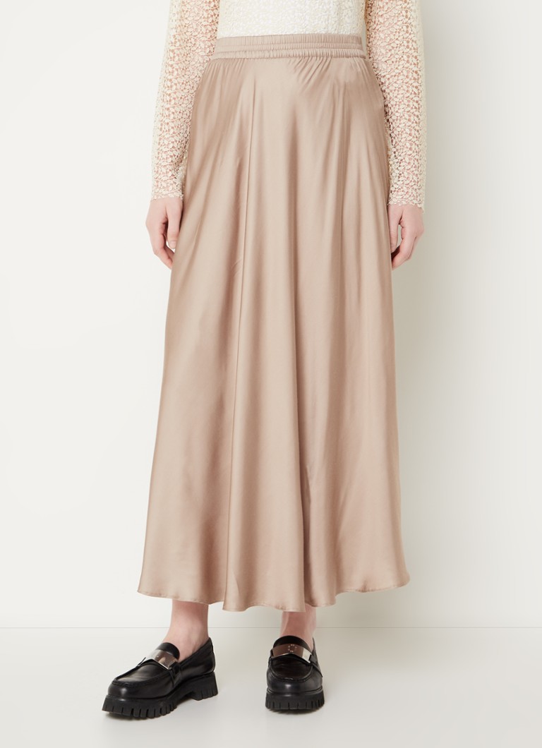 Modström Devan maxi rok van satijn • Donkerbeige • de Bijenkorf