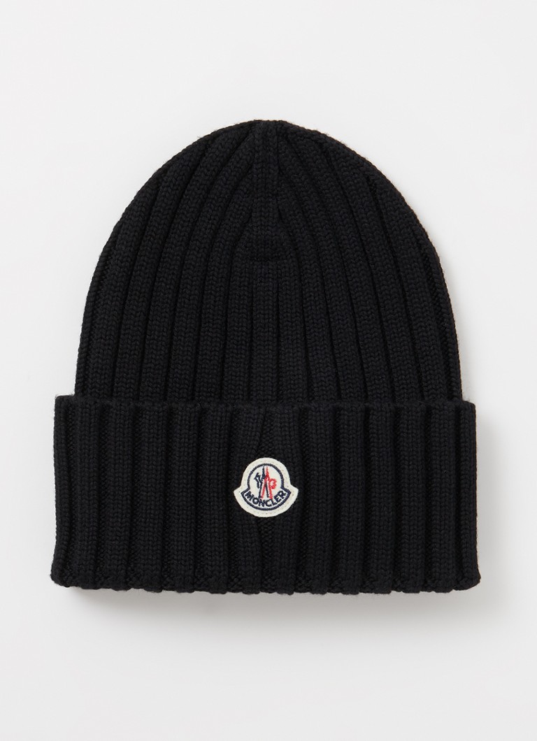 Moncler Berretto ribgebreide muts van wol • Zwart • de Bijenkorf