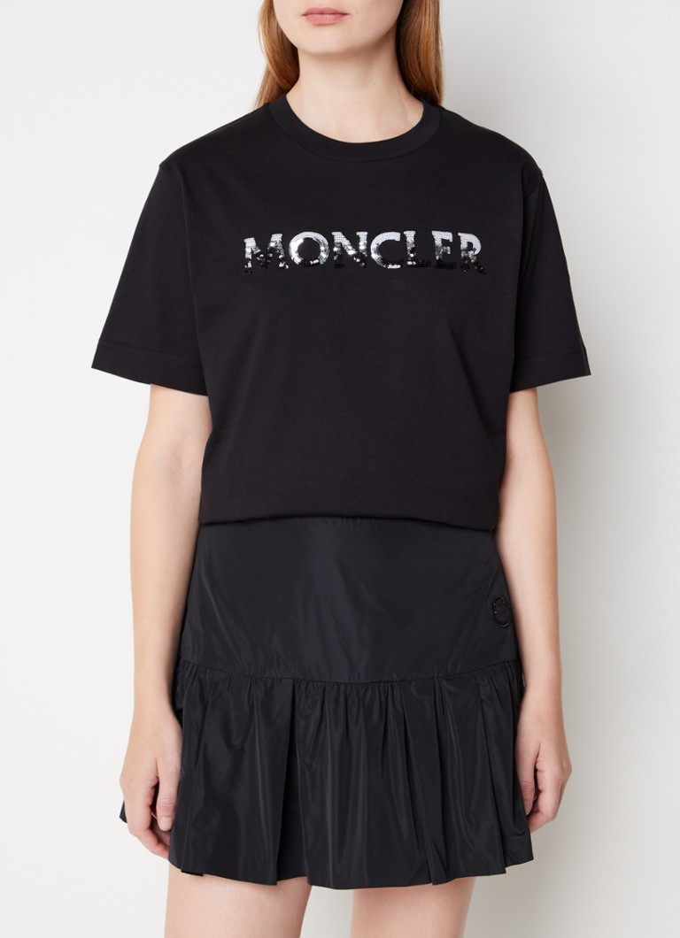 Moncler Maglia T-shirt met logo en pailletten • Zwart • de Bijenkorf