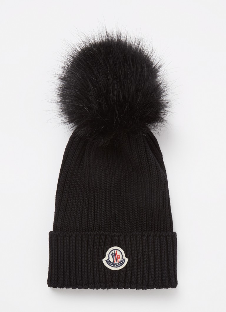 Moncler Ribgebreide muts van wol met logo • Zwart • de Bijenkorf