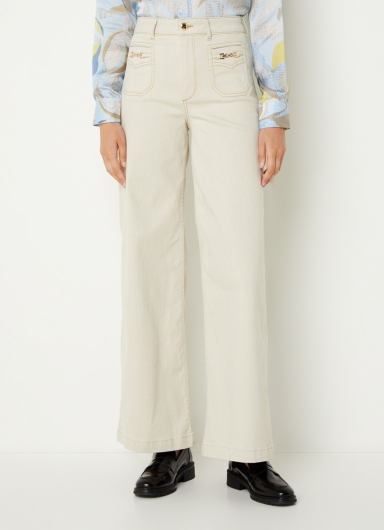 MOS MOSH Colette high waist wide fit chino met glitter • Creme • de Bijenkorf