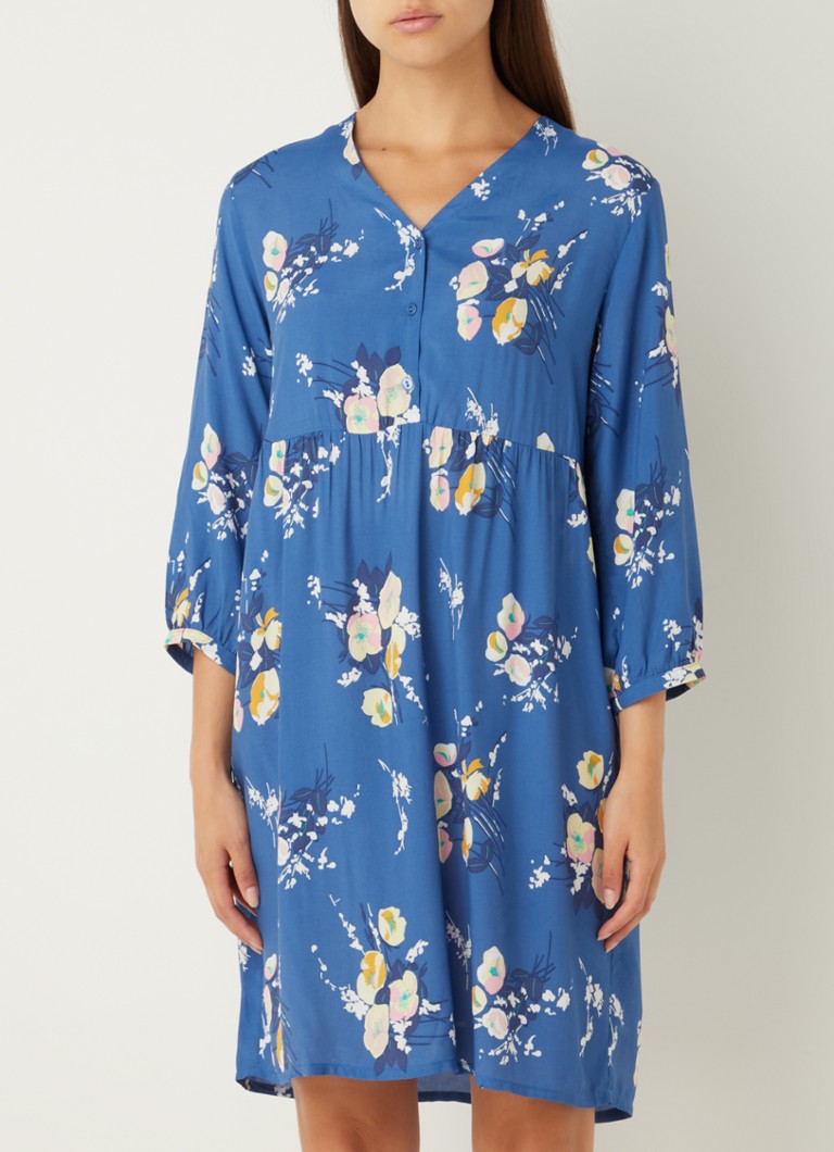 Nachthemd Met Plooidetail En Bloemenprint • Blauw • De Bijenkorf