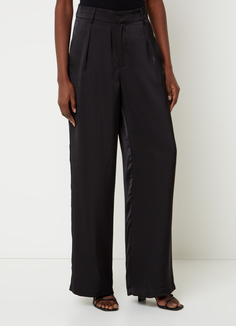 Neo Noir Alexandra high waist loose fit pantalon van satijn • Zwart ...