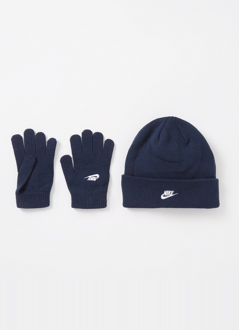 Nike Set van fijngebreide muts en handschoenen 2-delig • Indigo • de Bijenkorf
