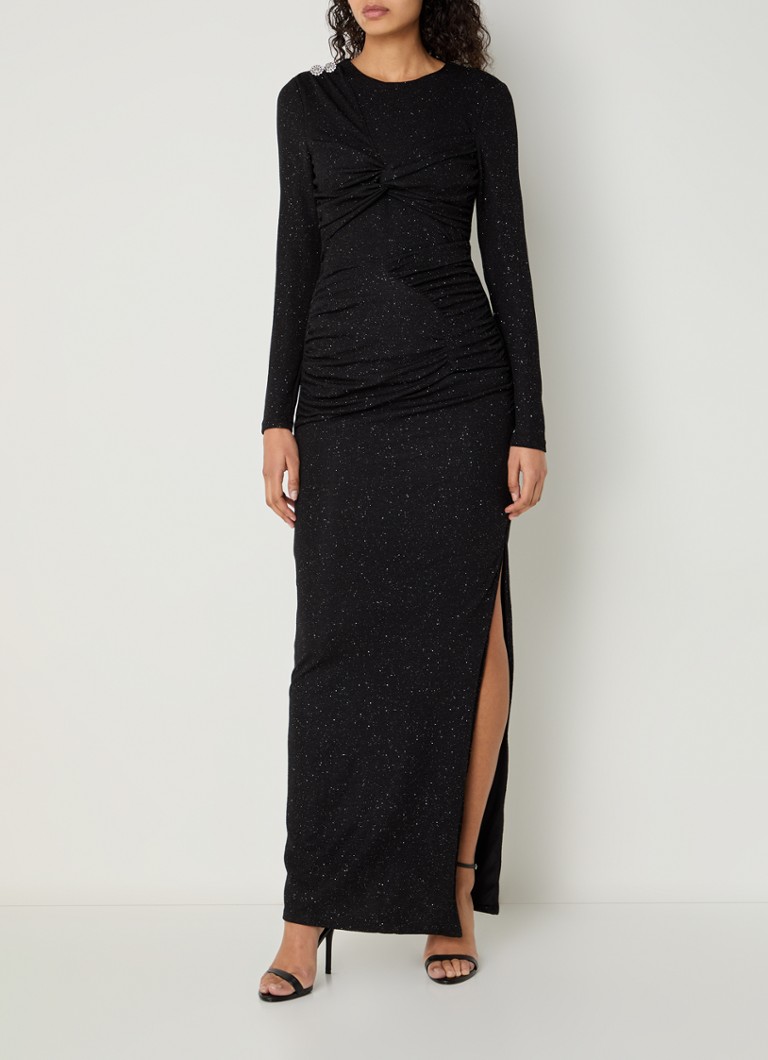 NIKKIE Franca maxi jurk met lurex en split • Zwart • de Bijenkorf