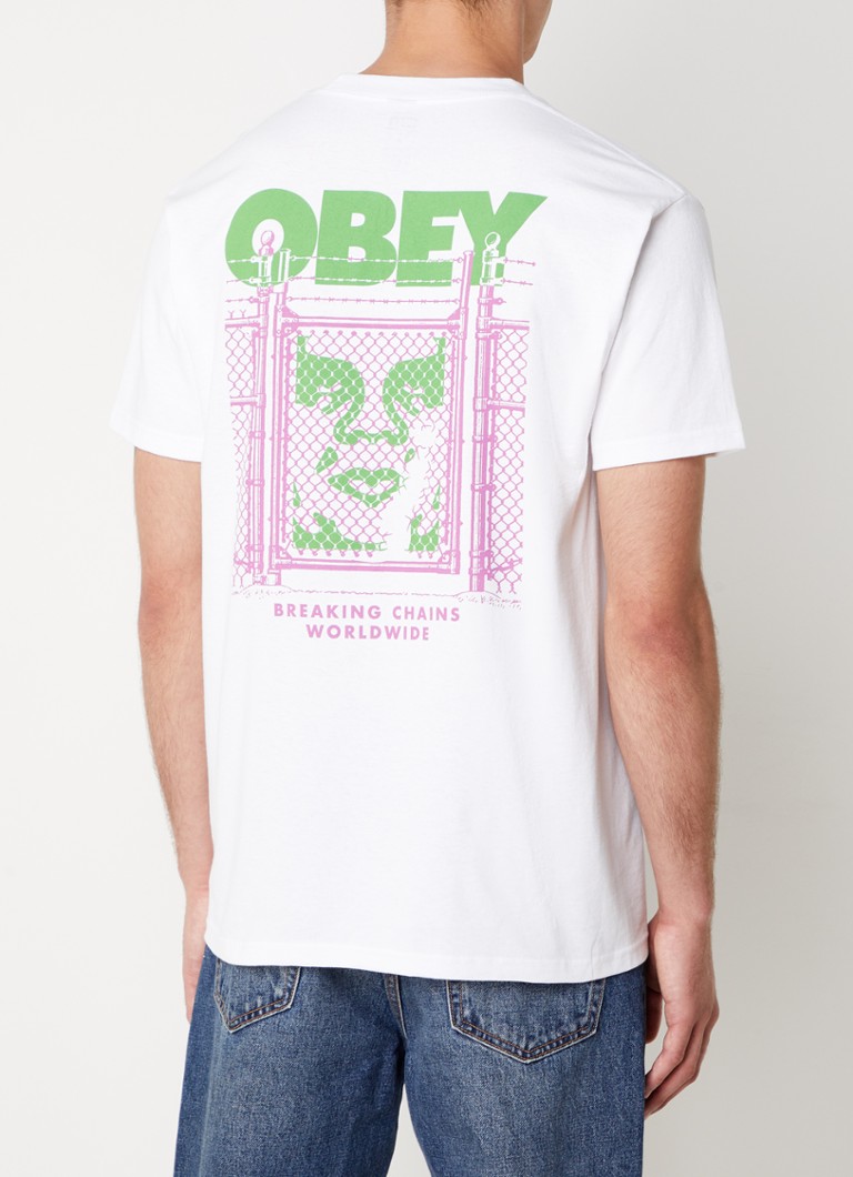 Obey Chain Link T-shirt met logo- en backprint • Wit • de Bijenkorf