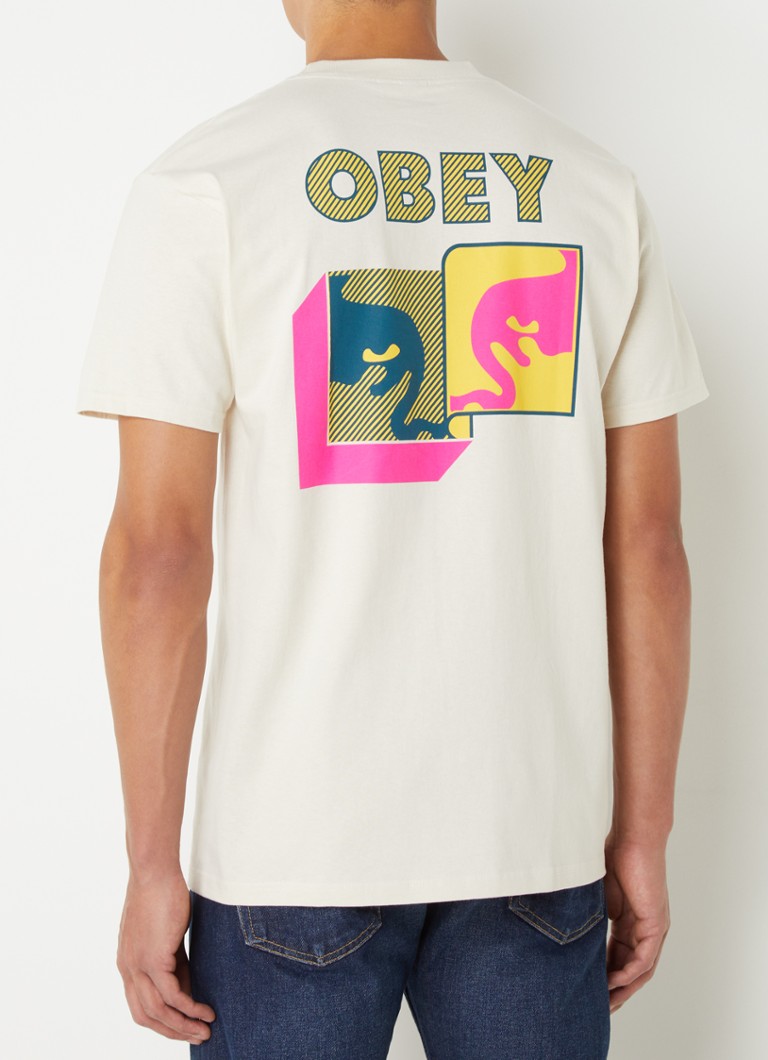 Obey T-shirt met logo- en backprint • Creme • de Bijenkorf