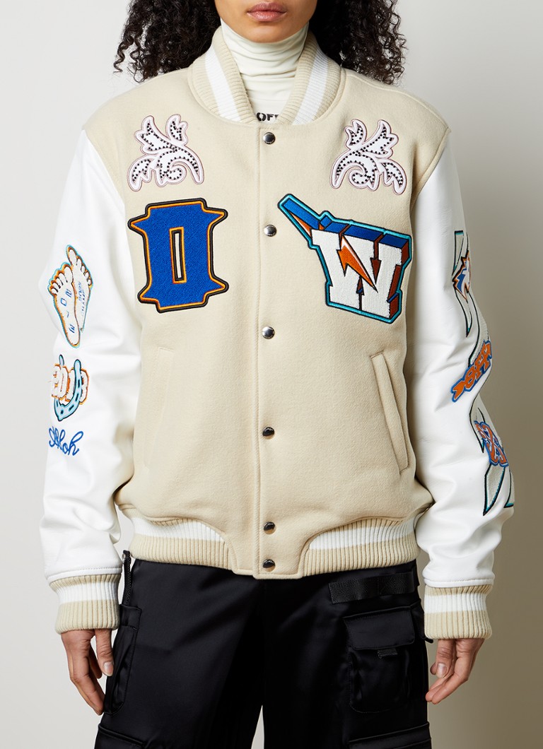 Off-White Baseball jack in scheerwolblend met details van lamsleer en ...