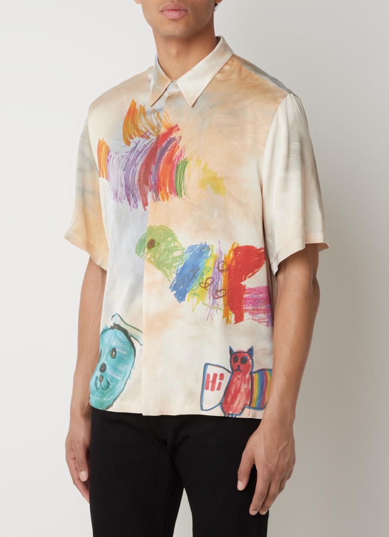 Off-White Cartoon regular fit overhemd van satijn met print • Beige ...