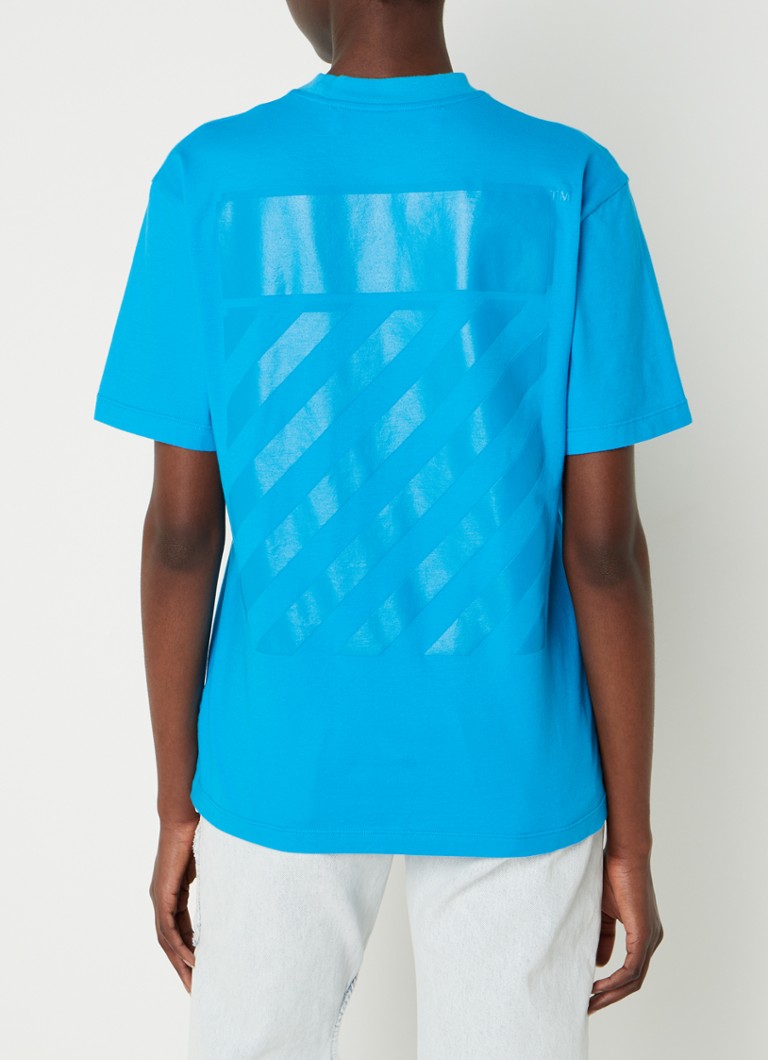Off-White Diag T-shirt met logo- en backprint • Middenblauw • de Bijenkorf