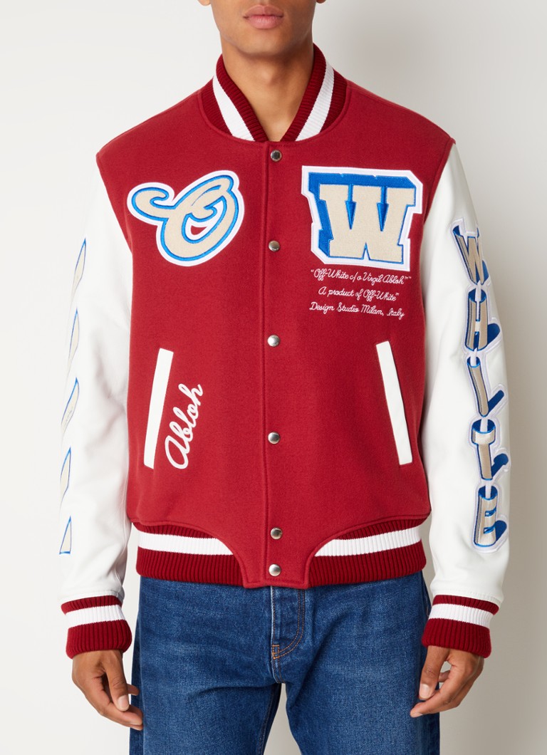 Off-White Onthego baseball jack in wolblend met leren mouwen • Rood ...