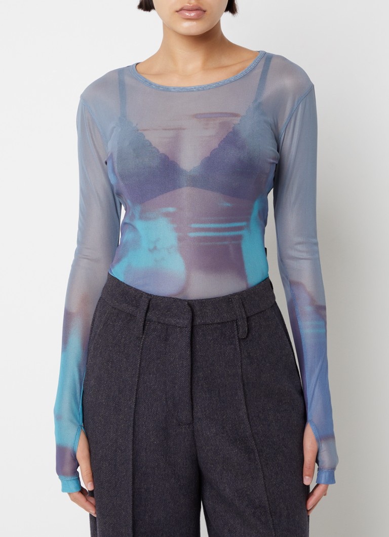 OLAF Passenger semi-transparante top van mesh met print • Blauwgrijs ...