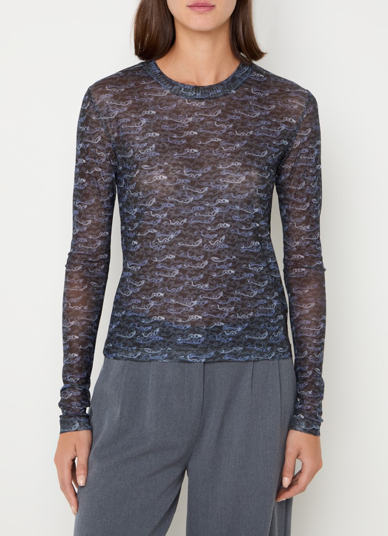 OLAF Semi-transparante top van mesh met logoprint • Antraciet • de ...