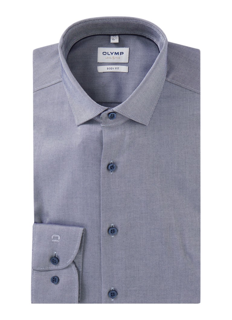 Olymp Level five body fit overhemd met stretch • Staalblauw • de Bijenkorf