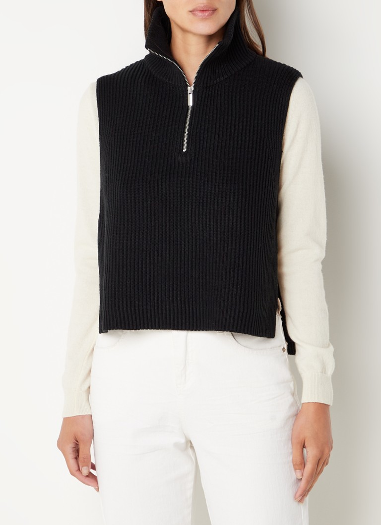 OPUS Abibo ribgebreide spencer met halve rits • Zwart • de Bijenkorf