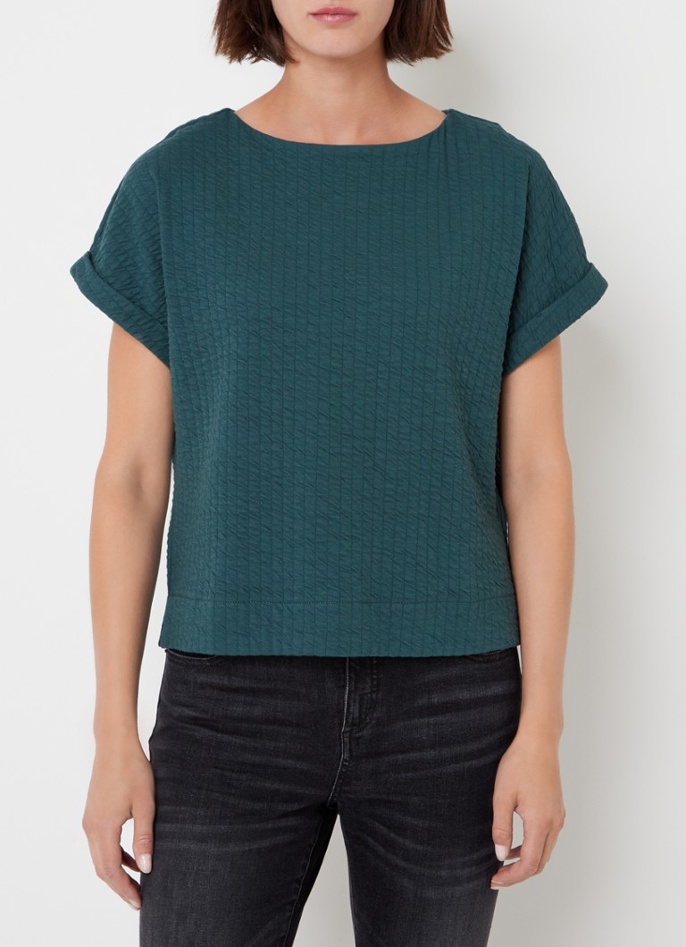 OPUS Gomo T-shirt met structuur • Donkergroen • de Bijenkorf