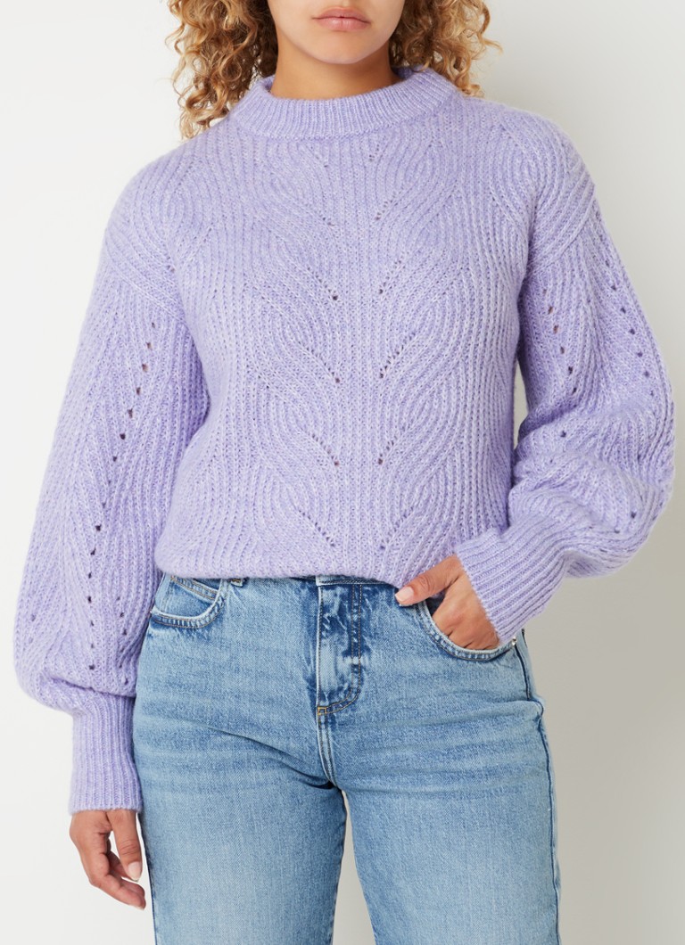 OPUS Pojama grofgebreide trui in wolblend met ballonmouw • Lichtpaars ...