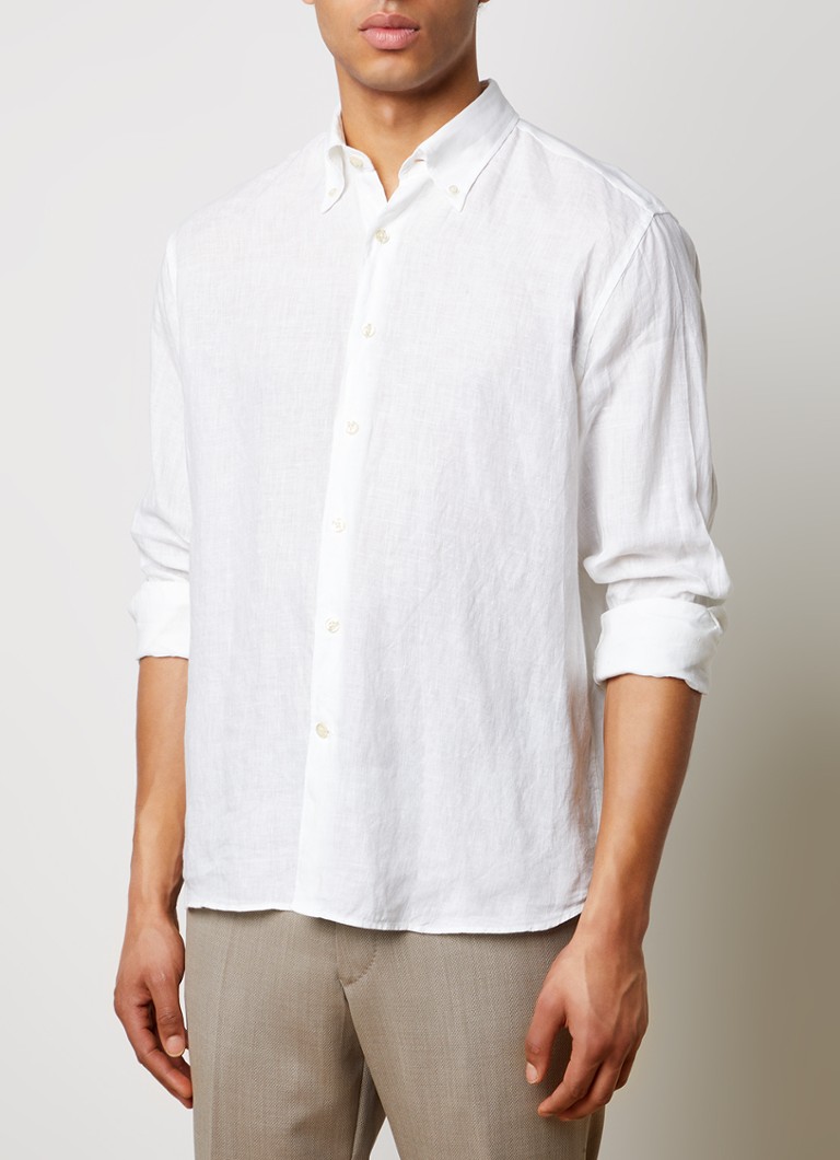 Oscar Jacobson Regular fit overhemd van linnen met button down-kraag ...