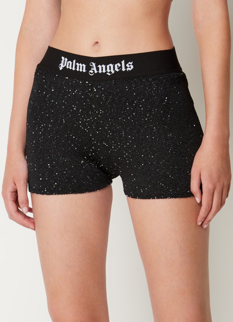 Palm Angels Fijngebreide korte broek met pailletten • Zwart • de Bijenkorf
