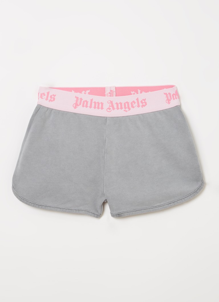 Palm Angels Straight fit korte broek met logoband • Grijs • de Bijenkorf