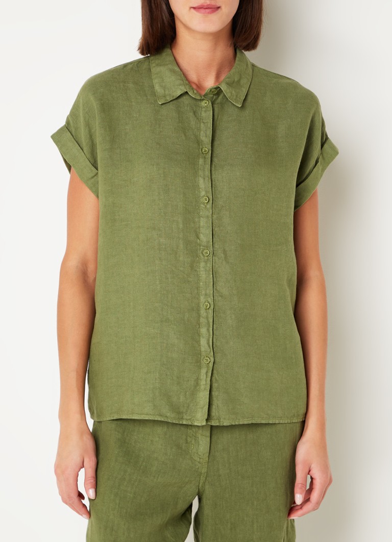 Penn & Ink Blouse van linnen • Mosgroen • de Bijenkorf