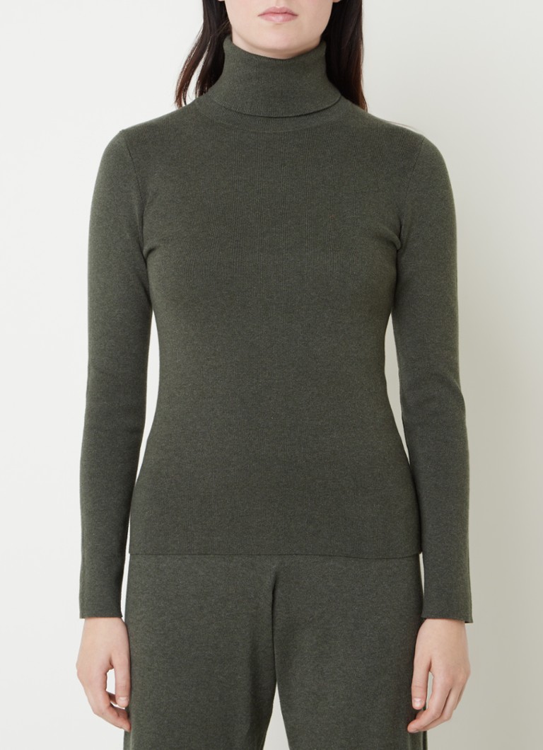 Penn & Ink Fijngebreide coltrui met gemêleerd dessin • Legergroen • de ...