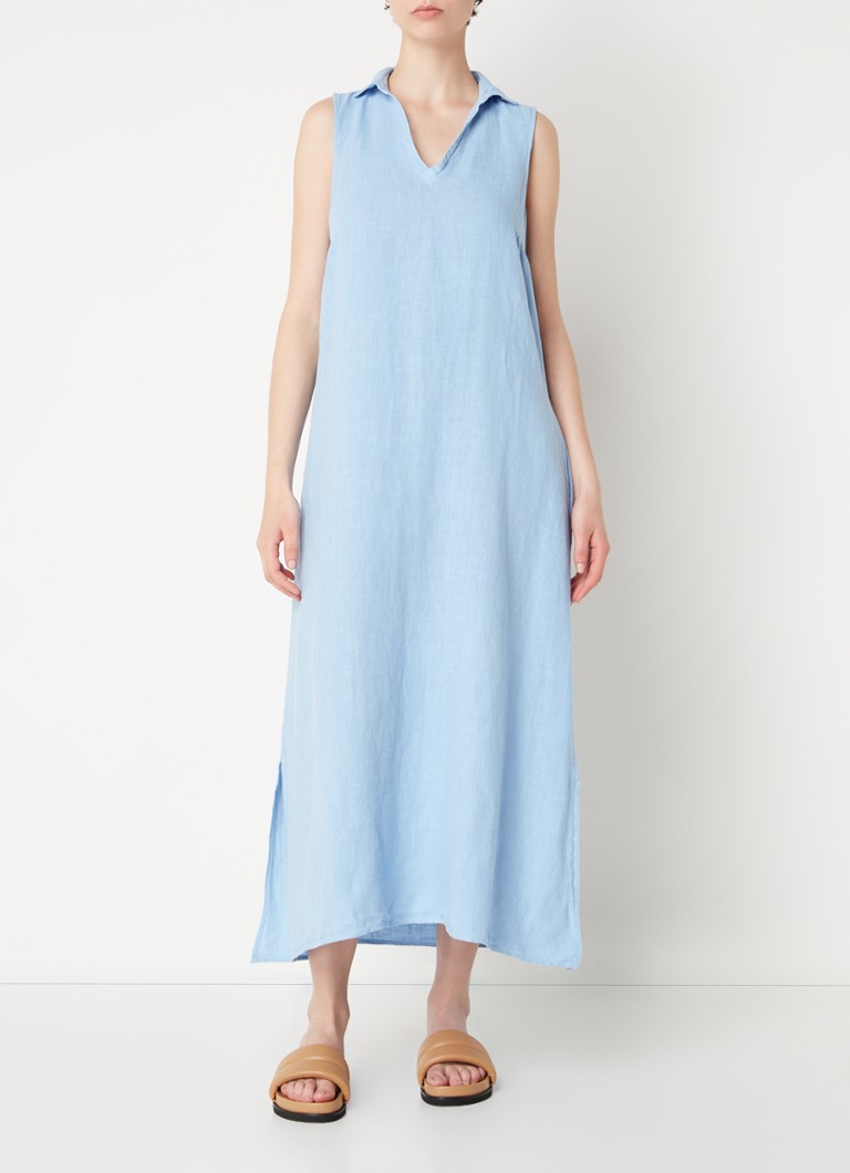 Penn & Ink Midi tuniekjurk van linnen met V-hals • Lichtblauw • de ...