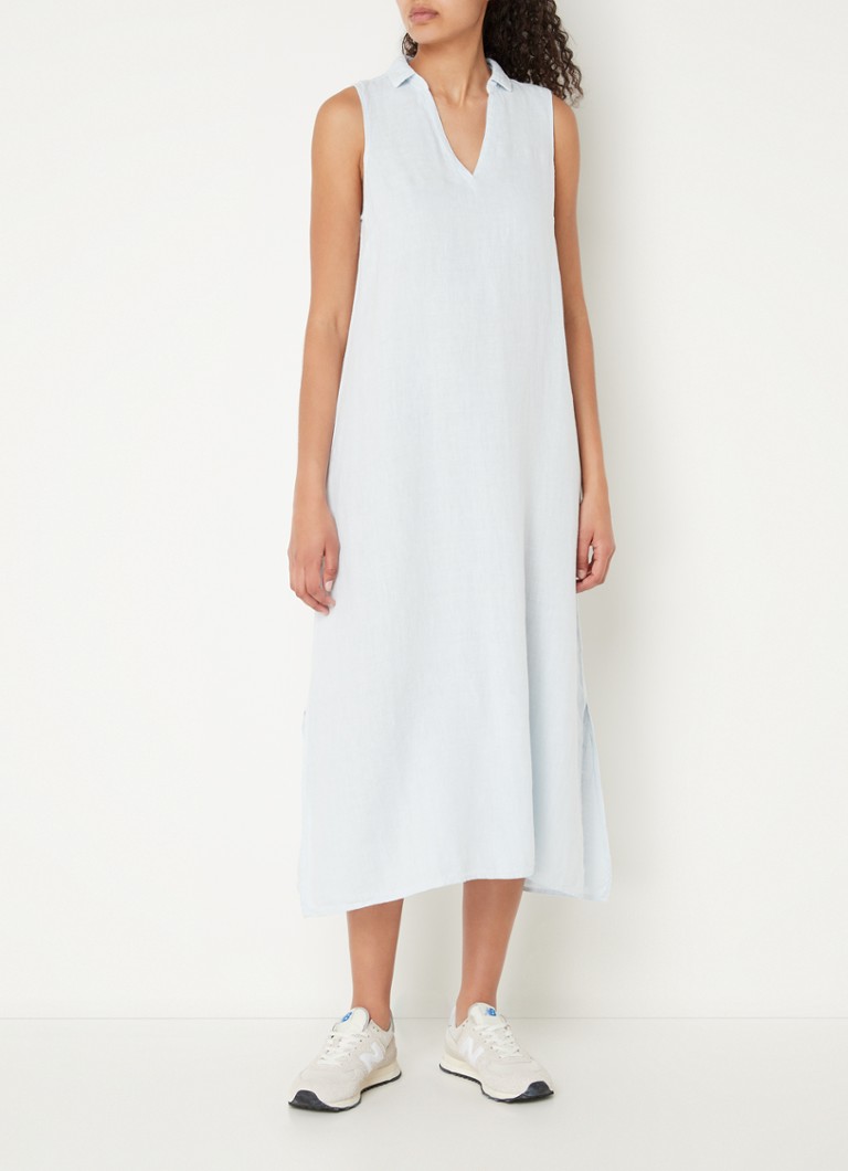 Penn & Ink Mouwloze maxi jurk van linnen met splitten • Lichtblauw • de ...
