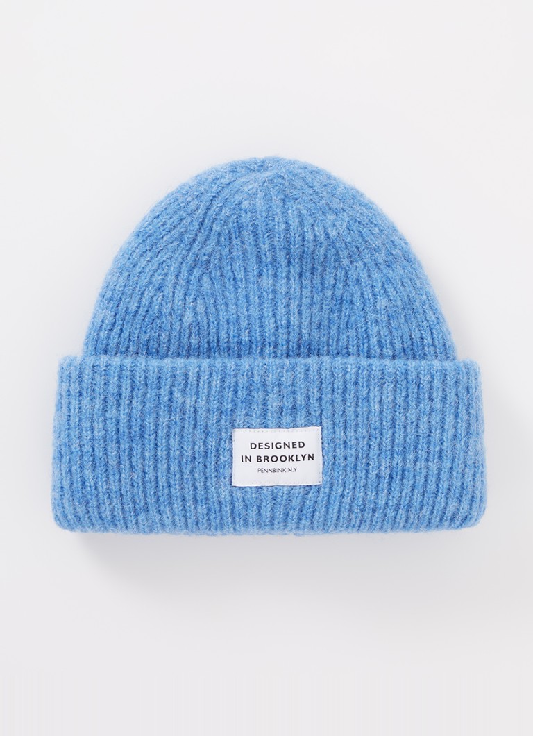 Penn & Ink Ribgebreide muts in alpaca wolblend met logo • ? • de Bijenkorf