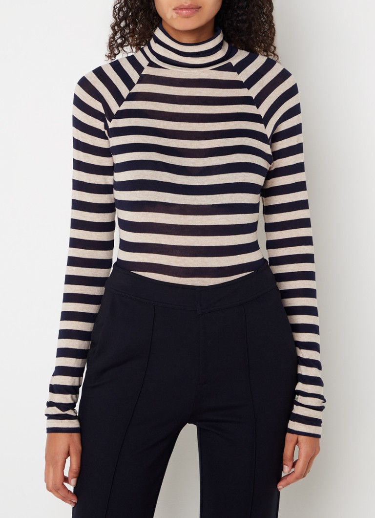 Penn & Ink Semi-transparante longsleeve met col en streepprint • Blauw ...