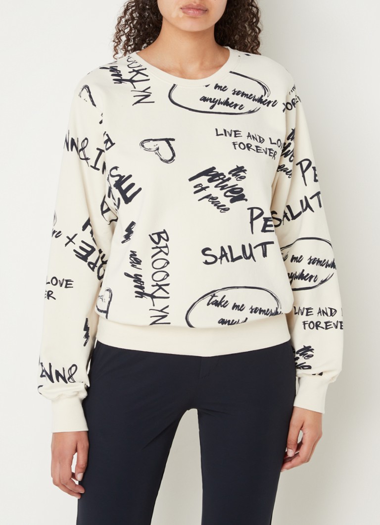 Penn & Ink Sweater met print en ronde hals • Beige • de Bijenkorf