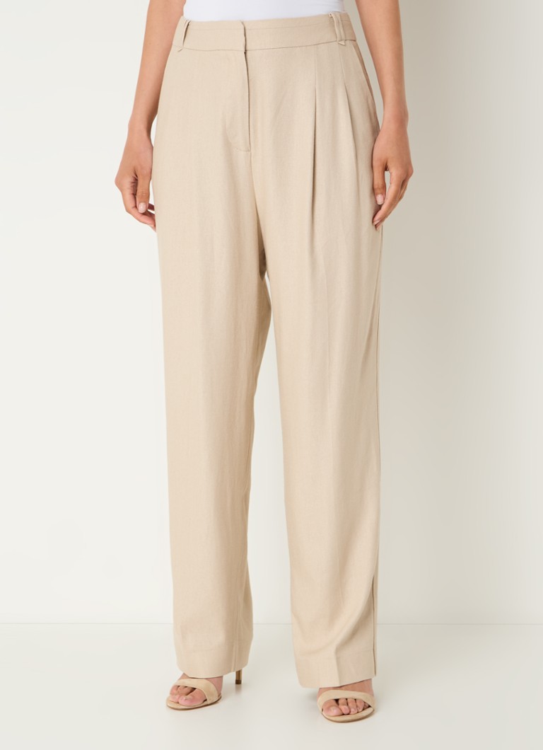 Phase Eight Addison high waist straight fit pantalon in linnenblend • Zand • de Bijenkorf