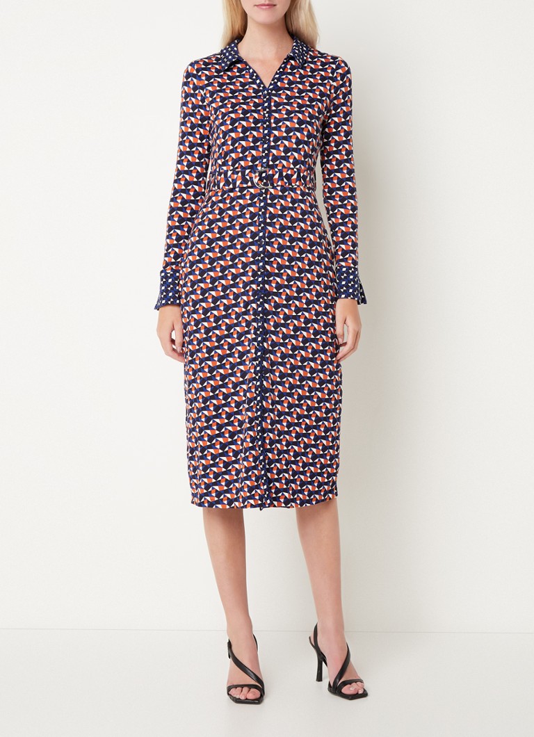 Phase Eight Amel Geo midi blousejurk van jersey met grafische print ...
