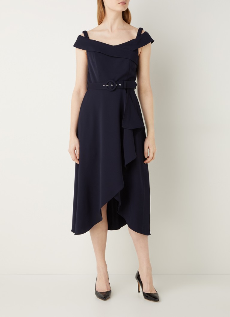 Phase Eight Ashleigh midi jurk met ceintuur en overslag • Donkerblauw ...