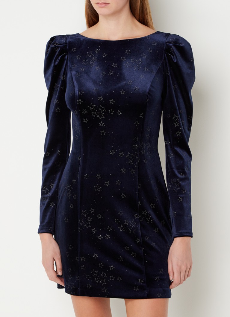 Phase Eight Daria mini-jurk van fluweel met pofmouw en print ...