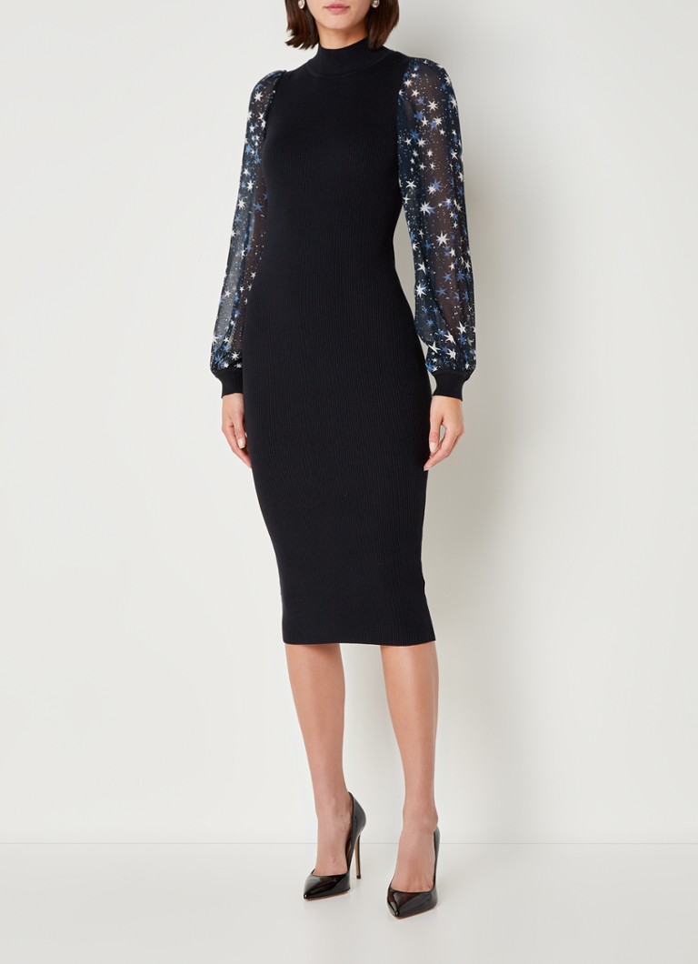 Phase Eight Elmina fijngebreide midi jurk met ballonmouw • Blauw • de ...