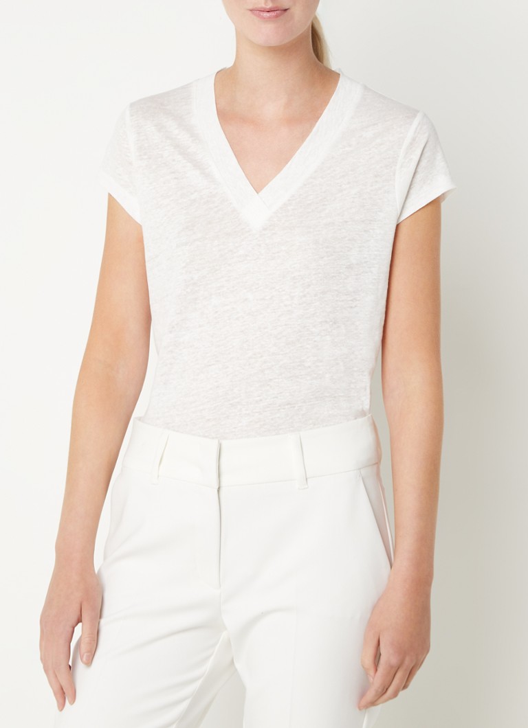 Phase Eight Emera T-shirt van linnen met V-hals • Gebroken wit • de ...