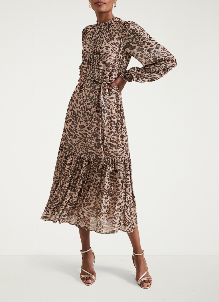 Phase Eight Eve midi jurk met panterprint en lurex • Bruin • de Bijenkorf