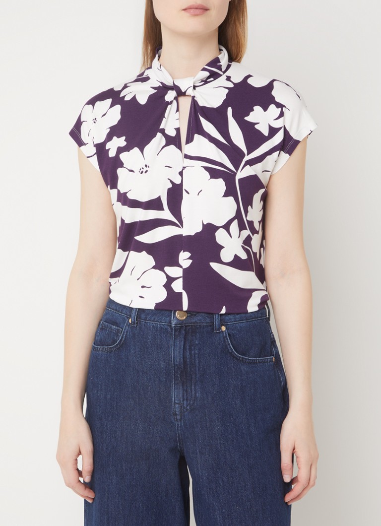 Phase Eight Farley top met keyhole en bloemenprint • Paars • de Bijenkorf