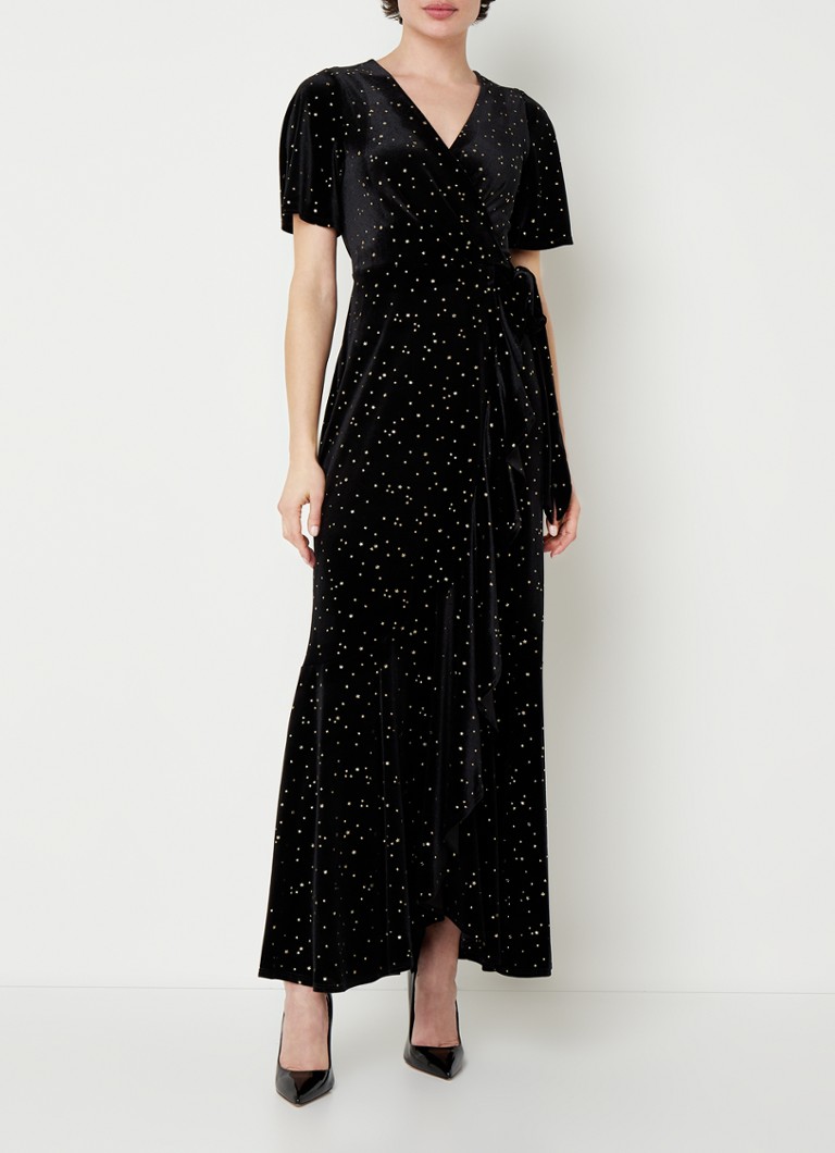 Phase Eight Holly maxi wikkeljurk van fluweel met sterrenprint • Zwart ...