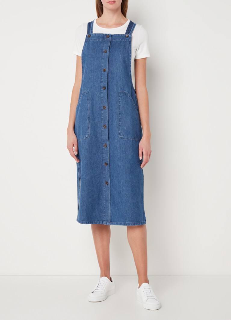 Phase Eight Irena Denim Pinafore midi jurk met opgestikte zakken en ...