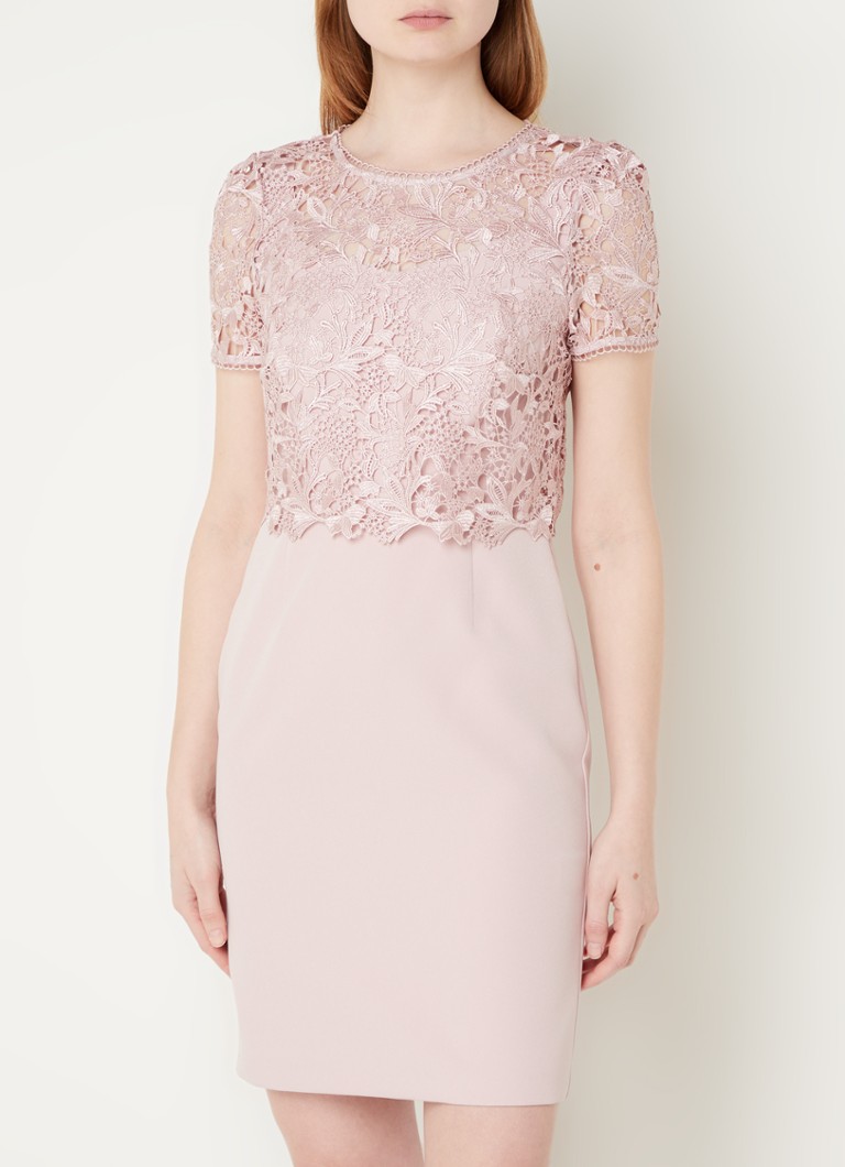 Phase Eight Isabella mini jurk met overlay van kant • Oudroze • de ...