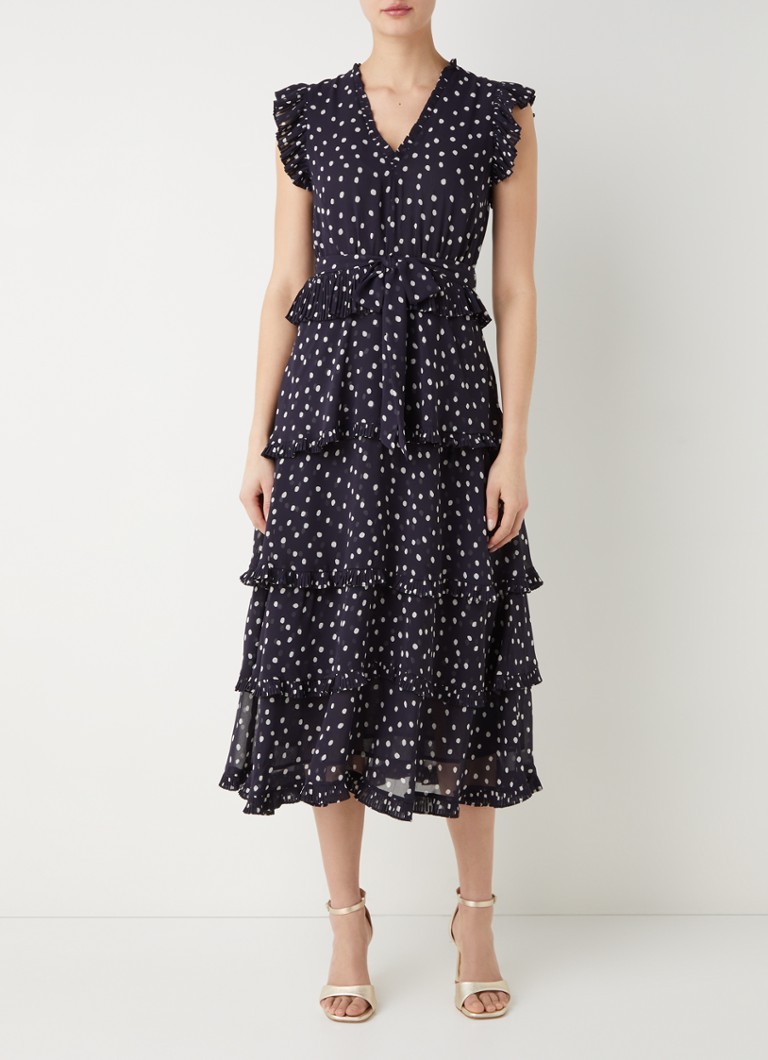 Phase Eight Josephina gelaagde midi jurk met stippenprint en ...