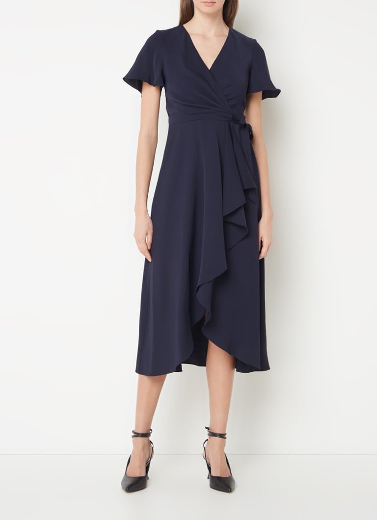 Phase Eight Julissa midi wikkeljurk met volant • Donkerblauw • de Bijenkorf