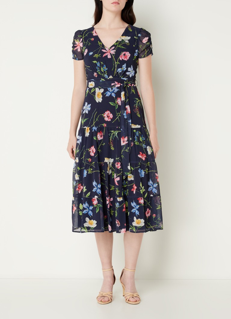 Phase Eight Lola midi jurk met ceintuur en bloemenprint • Donkerblauw ...